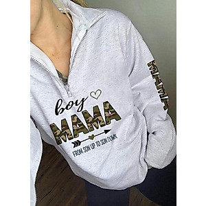 QYZ-Top Women Mama Boy Zip Up Pullover Sweatshirt Jacket High Collar Quarter 1/4 Zip Coat white 2xl