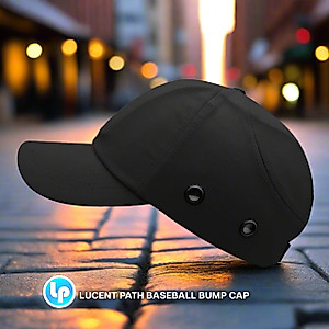 Lucent Path Black Baseball Safety Bump Cap - 100% Cotton, Impact-Resistant ABS Shell, Dual-Layer Padded Foam, Breathable, Adjustable Head Protection Hard Hat Cap