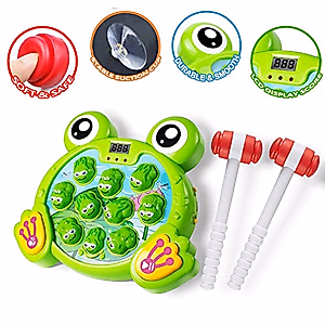 Whack A Frog Game Toddler Toys, Interactive Pounding Toy for Early Learning Gifts Toys for 3 4 5 6 7 8 Year Old Boys Fun Gifts with Music Lights for Kids, Toddlers, Boys, Girls, 2 Hammers Included