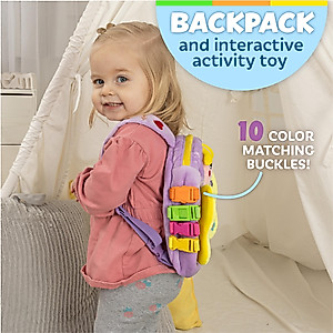 Buckle Toys - Blossom Butterfly Activity Backpack - Educational Learning Toy - Must Have for Long Car Trips - Zippered Pouch for Storage - Great Gift for Toddlers