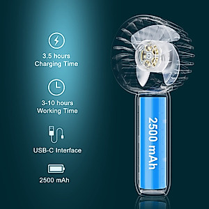VEMONT Handheld Fan, Mini Portable Hand Fan with 2500mAh Rechargeable Battery,Personal Pocket Hand Held Fan with 3 Speeds(3-10H Working Time),Super Small Size Fans perfect for Outdoor Travel Camping