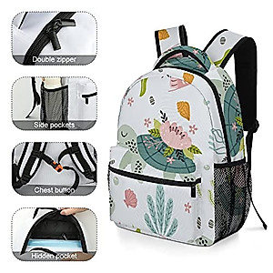 MEIKKO Turtle Seahorse Sea-grass Backpack Multicoloured Sea Computer Bags with Chest Strap,Lightweight Casual Daypack for Women Men Hiking Travel Work and Business 16 Inch