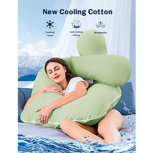 AngQi Pregnancy Pillow, U Shaped Pregnancy Body Pillow, Pregnancy Pillows for Sleeping with Cooling Cotton Zipper Removable Cover (Pale Green)