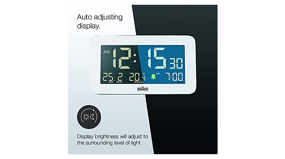 Braun Digital Alarm Clock with Date and Temperature - BC10W