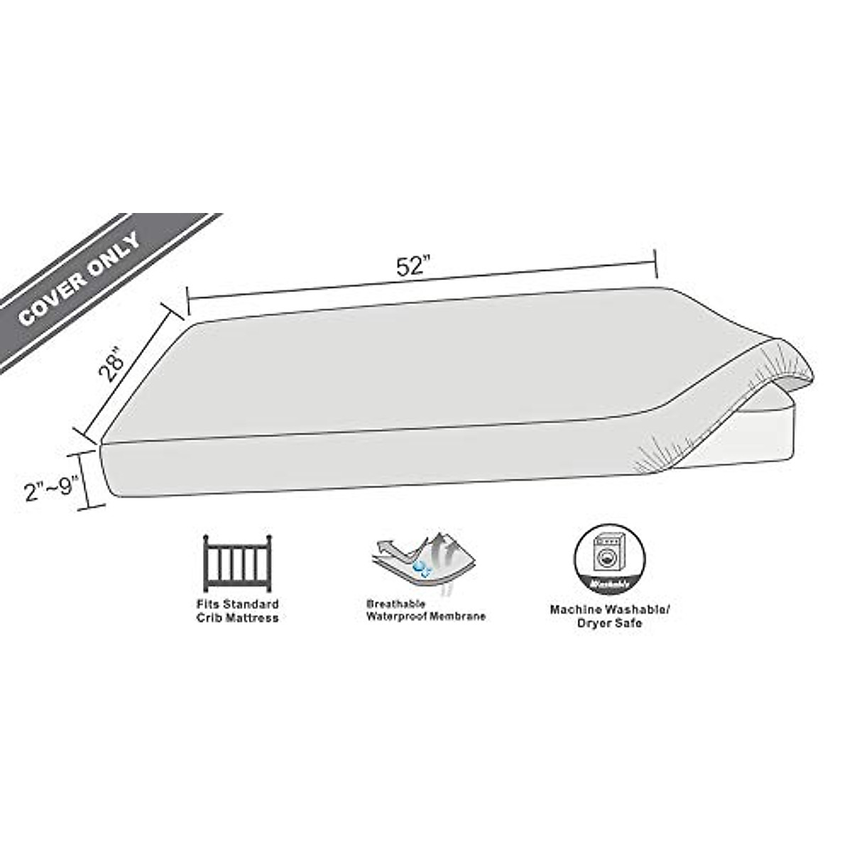 BlueSnail Waterproof Crib Fitted Sheets, Crib Mattress Protector for Standard Crib and Toddler Mattresses(2 Pack,Heather Gray)