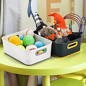 Youeon 3 Pack Plastic Storage Basket with Handle, 10 x 8 x 4 Inches Plastic Storage Bins, Plastic Storage Containers, Shelf Baskets for Laundry Room, Bedroom, Pantry, Office, Classroom