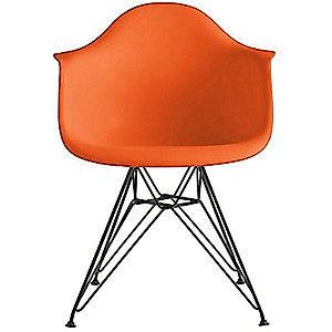 2xhome Plastic Shell Dining Arm Chair With Black Metal Legs, Orange