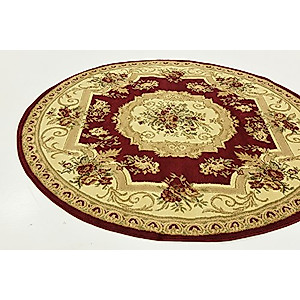 Unique Loom Versailles Collection Traditional Classic Floral Motif Area Rug (6 ft Round, Burgundy/ Ivory)