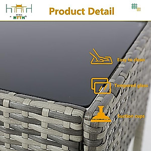 HTTH 4-Piece Outdoor Patio Furniture Sets Wicker Sofa with Cushions and Coffee Table Garden Lawn Pool Backyard Outdoor Sofa Sets (Grey-Deep Blue)