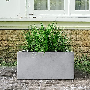 Kante 31.5" L Rectangular Concrete Planters, Outdoor Indoor Modern Plant Pot with Drainage Hole and Rubber Plug for Garden, Patio, Concrete Gray Finish
