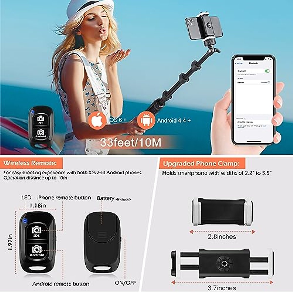 Aureday 67'' Cell Phone Tripod Stand with Remote Control - Versatile Selfie Stick Tripod for Live Streaming, Vlogging, and More - Compatible with iPhone, Android, GoPro, Cameras