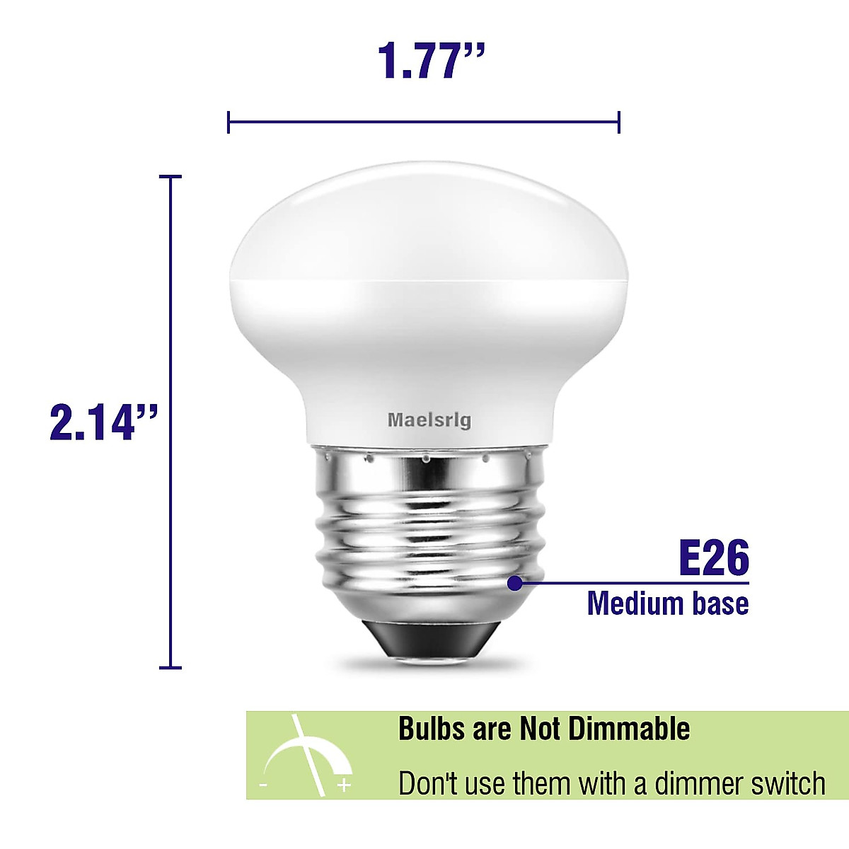Maelsrlg R14 LED Bulb 4W(40W Equivalent) Mini Reflector Flood Light Bulbs 2700K Soft White, Curio Cabinet Light Bulb, Non-Dimmable, E26 Base Short Light Bulbs, 4-Pack