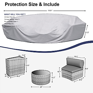 VONZOY Patio Sectional Furniture Outdoor 11-Piece Grey Rattan Curved Sofa Set with Storage Table,Pillows,Fit for Pool Backyard Balcony Porch Lawn(Grey)