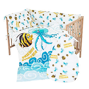 Pati'Chou Fish and Jellyfish Baby cot / Crib 100% Cotton (Duvet Cover 39"x 53" & Pillow Case 16"x 23") Nursery Bedding Set