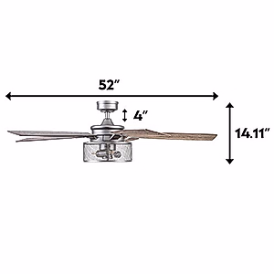 Honeywell Ceiling Fans Carnegie, 52 Inch Industrial Style Indoor LED Ceiling Fan with Light, Remote Control, Dual Mounting Options, 5 Dual Finish Blades, Reversible Airflow - 51460-01 (Pewter)