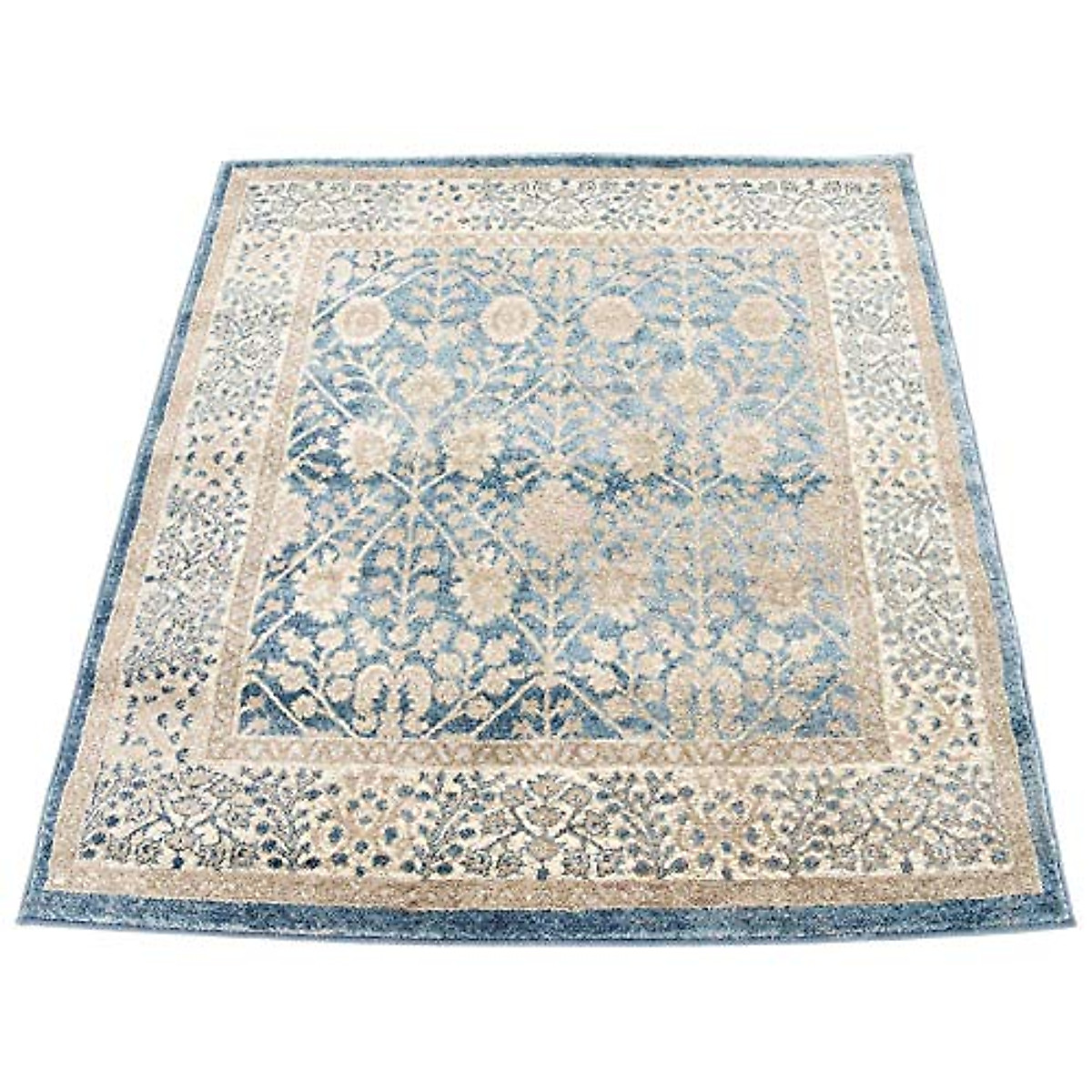 Unique Loom Salzburg Collection Classic Traditional Design Oriental Inspired with Intricate Border Area Rug, 4 ft, Blue/Beige