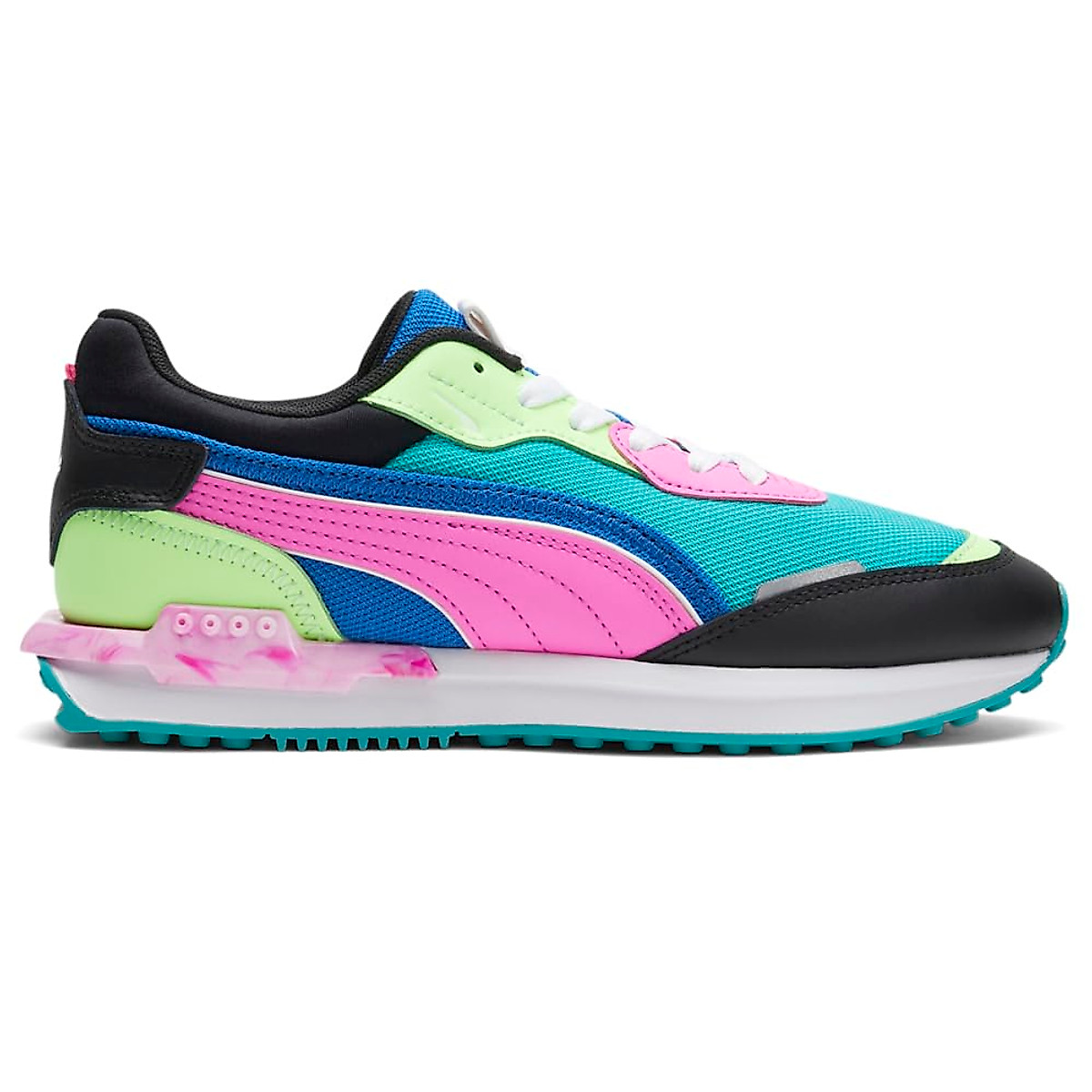 PUMA Women's City Rider Marble Sneaker, Green/Black/Luminous Pink, 9