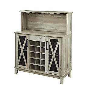 Home Source Bar Cabinet with Wine Rack and Glass Doors (Grey wash- Solid) (Wash Grey)