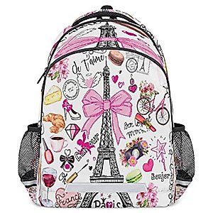 OMFUNS Paris Eiffel Tower School Backpack for Girl Boy Teen Romantic France Student Bookbag for Elementary Primary Junior School Bags College Travel Daypack Laptop Backpack for Men Women