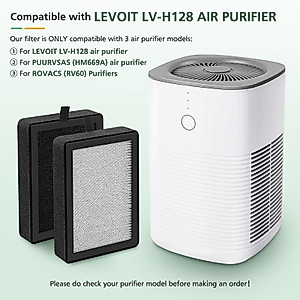 4 Pack LV-H128 Replacement Filter Compatible with LEVOIT LV-H128 / PUURVSAS (HM669A) / ROVACS (RV60) Purifiers, 3-in1 HEPA Filter, Activated Carbon Filter and Pre-Filter