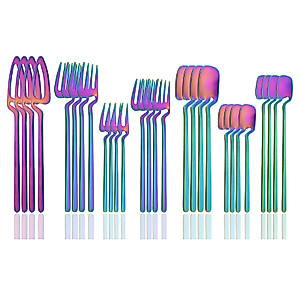 Uniturcky 28pcs Flatware Cutlery Set for 4, Matte Rainbow Silverware Set with Long Handle Spoon/Teaspoon/Fruit Fork, Tableware Eating Utensils Set, Satin Finish & Dishwasher Safe