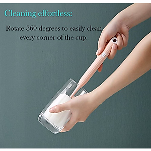 AKOAK 1 Pack Sponge Cleaning Brush, Plastic Handle Baby Bottle Brush, 360 Degree Rotation, Suitable for Goblet, Tea Cup, Household Cleaning Tool (Pink)