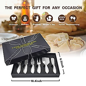 HEGO YUM Cheese Knife Set-6 PC Stainless Steel Cheese Knives Set with Cheese Slicer Cutter Spreader Fork,Perfect Christmas Gifts for Charcuterie Board Accessories(Festival/Wedding/Party Gift)