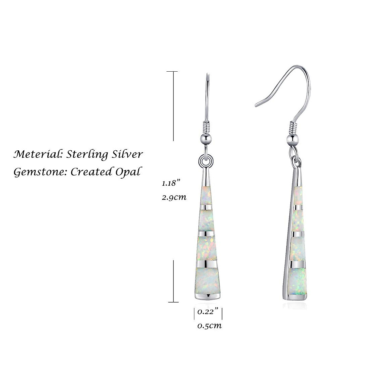 FANCIME 925 Sterling Silver White Opal Earrings Dainty Long Striped Drop Hypoallergenic Earrings October Birthstone Fine Jewelry for Women