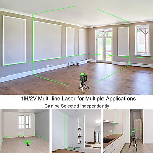 Huepar Cross Line Laser Level, Green 360° Horizontal and Two Vertical Lines, Self-Leveling Alignment Multi Line Laser Tool, Li-ion Battery with Type-C Charging Port & Hard Carry Case Included - B21CG
