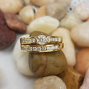 Dazzlingrock Collection 1.00 Carat (Cttw) 18K Round Diamond Women Engagement Ring Set 1 CT, Yellow Gold, Size 7