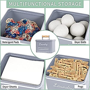 Candco Laundry Dryer Sheets Holder with Lid, Farmhouse Metal Laundry Room Organization, Fabric Softener Dispenser for Laundry Room Decor, Space Saving and Storage (Grey)