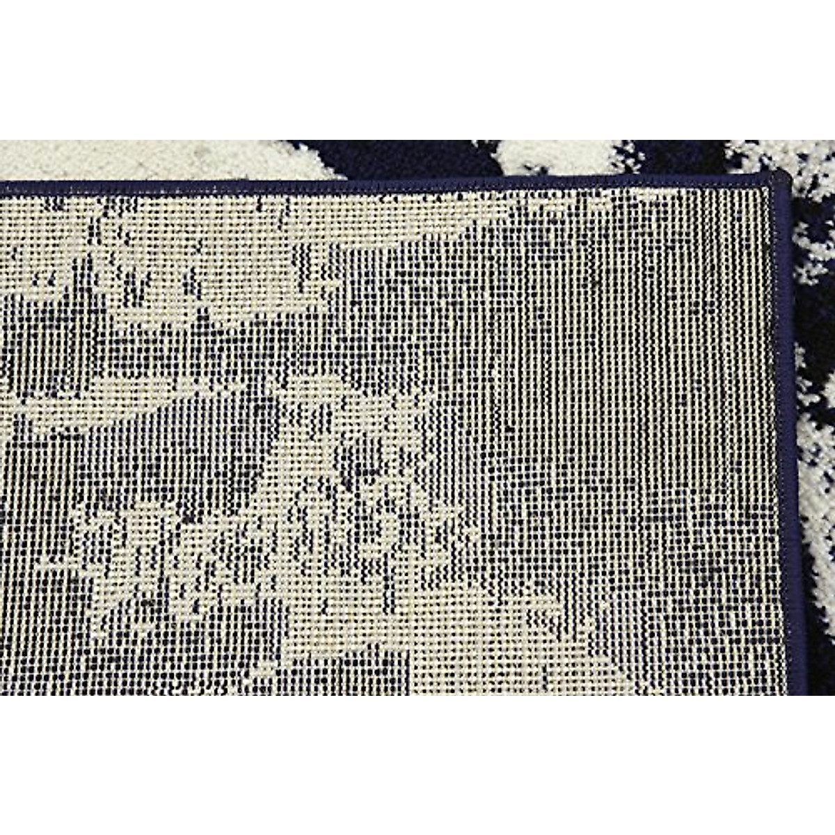 Unique Loom Metro Collection Modern Abstract Vintage Ink Blot Striped Area Rug, 5' 0" x 8' 0", Ivory/Navy Blue