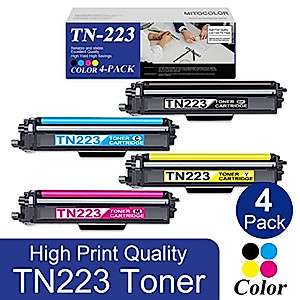 MITOCOLOR TN-223 TN223 Toner Cartridge 4 Pack High Yield Compatible TN223BK TN223C TN223M TN223Y Replacement for Brother MFC-L3770CDW L3750CDW HL-3210CW 3270CDW DCP-L3510CDW Printer Ink