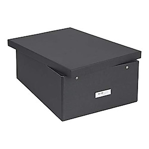 Bigso Box of Sweden Katrin Collapsible Storage Box | Photo Storage Box w/Labelframe for Easy Identification | Simple Assembly | Decorative Storage Boxes w/Lids | 13.5" x 17.6" x 7.2" | Dark Gray