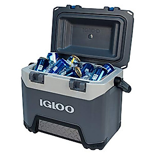 Igloo BMX 25 Quart Cooler with Cool Riser Technology, Fish Ruler, and Tie-Down Points - 11.29 Pounds - Carbonite Gray and Blue