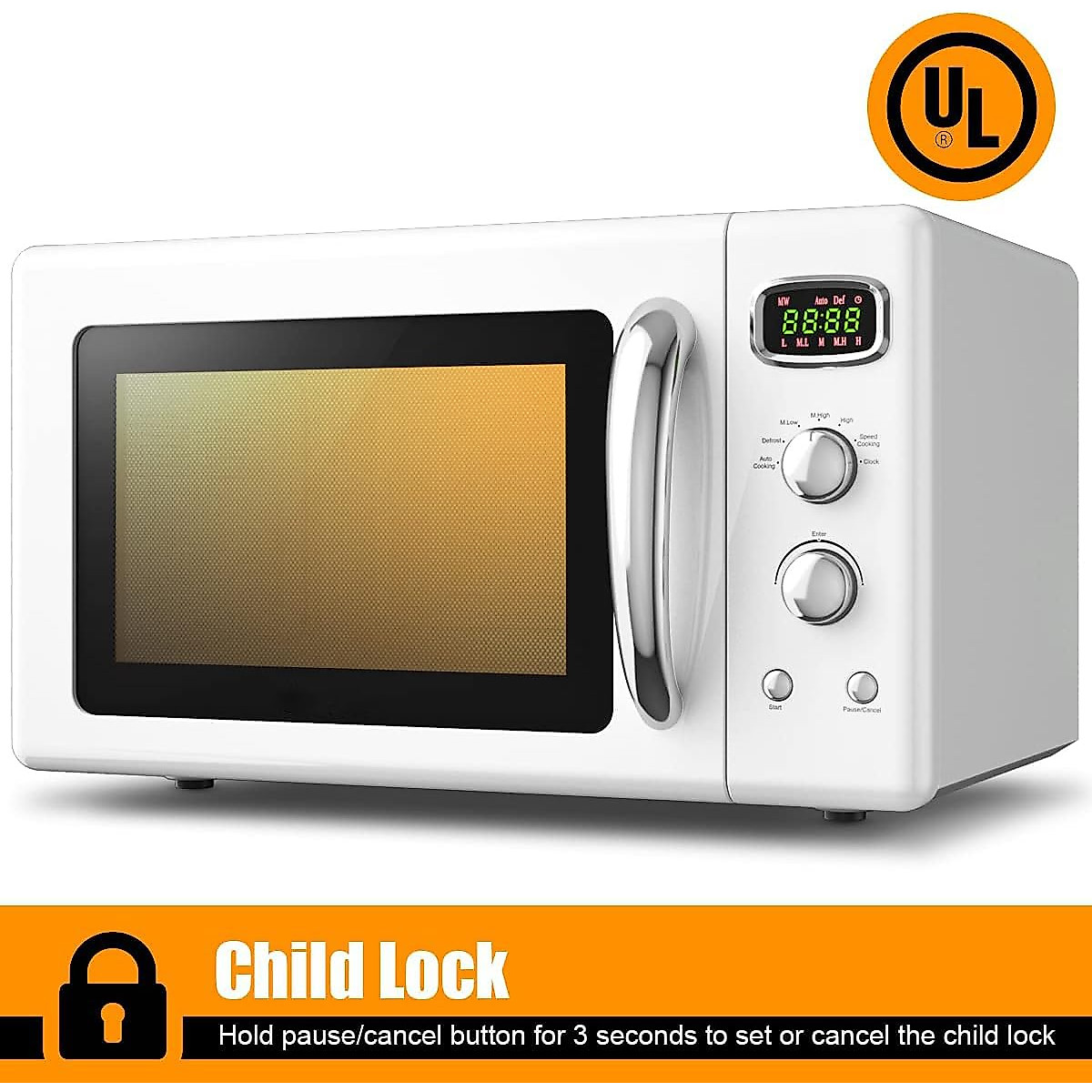 MAT EXPERT 0.9 Cu.ft Compact Microwave Oven, Digital Timing & 5 Micro Power, 25L Small Microwave w/Glass Turntable & 6 Preset Buttons, Delayed Start Function, 900W Mini Microwave w/Child Lock (White)