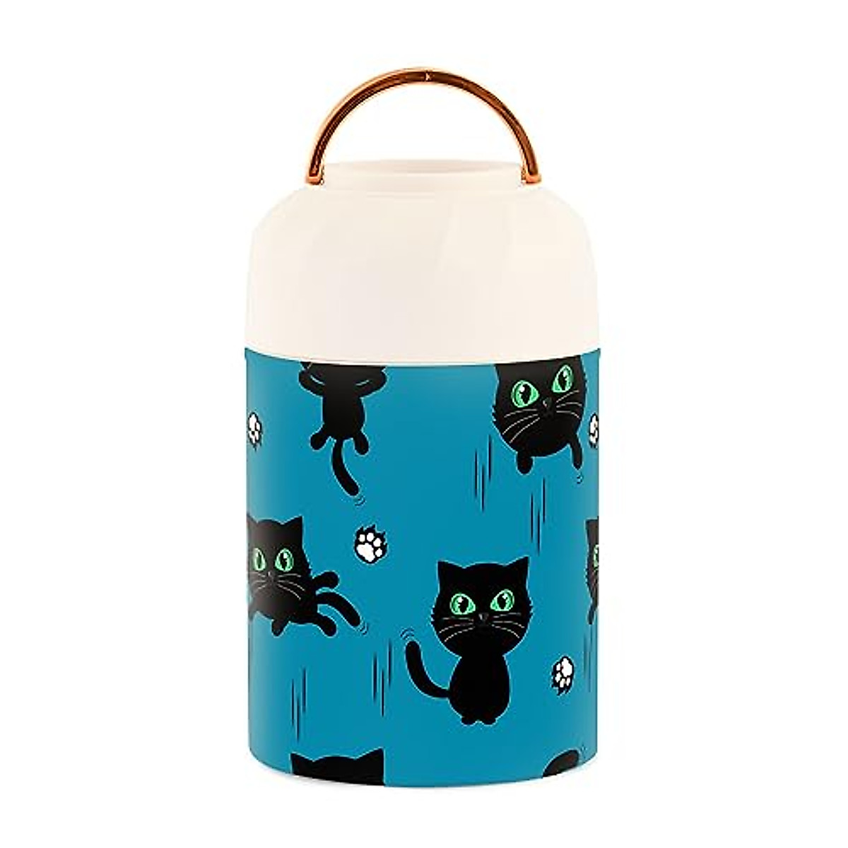 CUPADA Black Cat Kitten Cartoon Food Jar, Cute Claw Scratch Insulated Hot Food Jars Vacuum 17OZ with Folding Spoon for Work Trip Picnic Camping