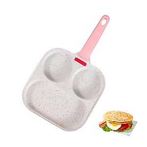 JUSTUP Nonstick Frying Pan, Divided Grill Frying Pan 3 Cups Pink Pancake Pan, Intelligent Temperature Sensing Egg Frying Pan, Breakfast Skillet for Eggs, Pancakes,Bacons (White)