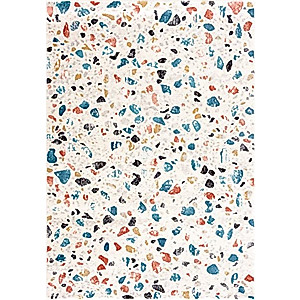 Terazzo Collection TER100A Mid Century Style Terracotta Teal Area Rug Cream 4' x 6'