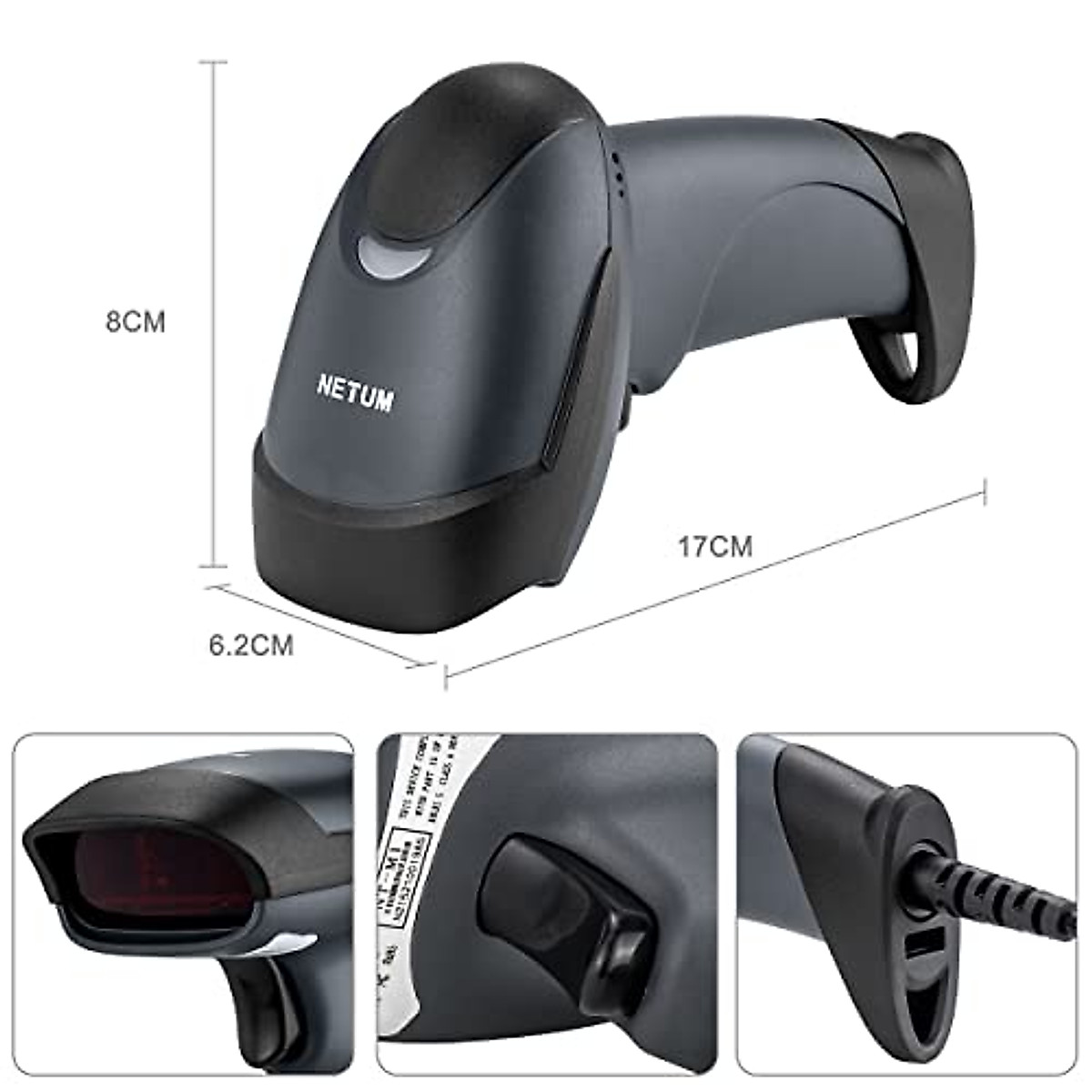 NETUM USB Laser Barcode Scanner, Handheld 1D Wired Bar Code Scanner Scanning UPC EAN Reader Gun Retails for Supermarket, Convenience Store, Warehouse - NT-M1