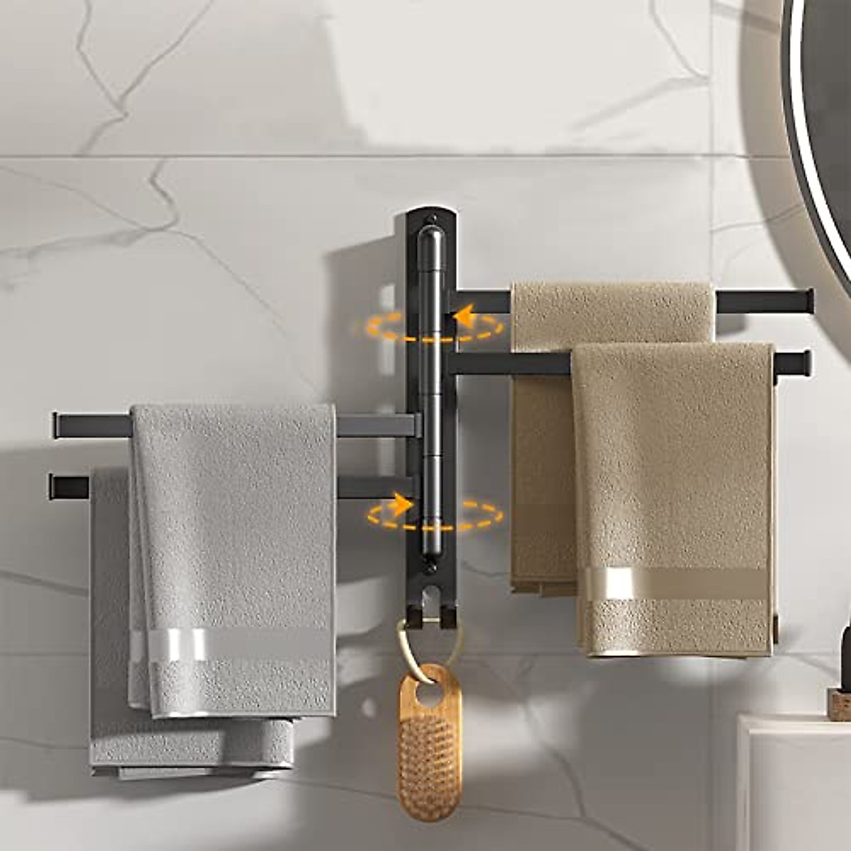 Towel Bar, Upgraded Swivel Towel Rack Aviation Aluminium Four in ONE Towel Racks for Bathroom Space Saving Swing Out 180° Rotation Towel Hanger Holder Wall Mount White (2 Arms)