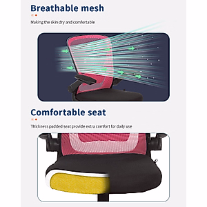 Home Office Chair Ergonomic Desk Chair Mesh Computer Chair with Lumbar Support Flip-up Arms Swivel Rolling Executive Task Chair Adjustable Chair for Adults(Pink)