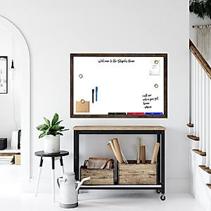 Loddie Doddie Magnetic White Board 24" x 36" - Magnetic Dry Erase Board with Built-in Marker Tray - Rustic Wooden Frame