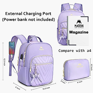 MATEIN Womens Backpack Purse, Fashion Cute Bowknot Mini Backpack Purse with USB Charging Port, Waterproof Stylish Multipurpose Design Casual Daily Travel Backpack Ladies Handbags, 2pcs Sets, Purple