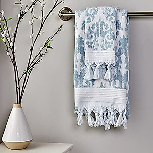 SKL Home Mirage Fringe 100% Turkish Cotton Hand Towel Set, Aqua