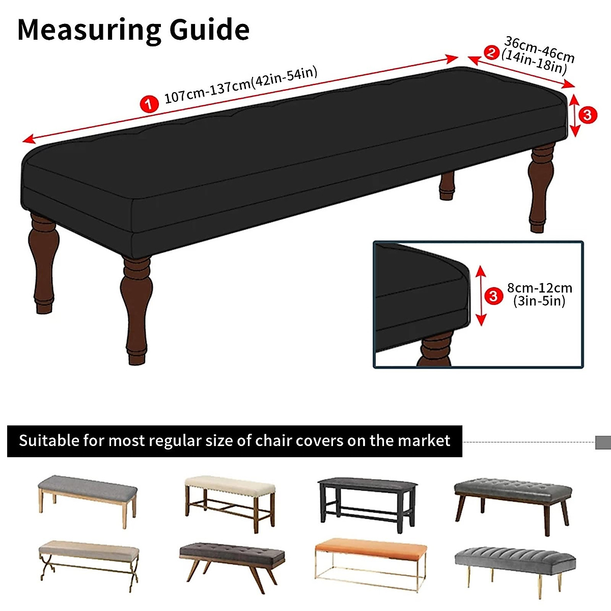 SearchI Brown Flower Stretch Dining Bench Cover, Washable, Protective, Durable Bench Seat Covers for Dining Room, Living Room, Kitchen