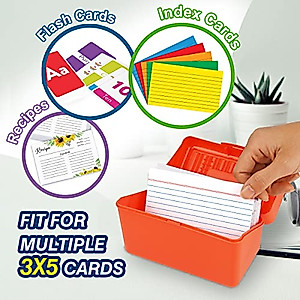 H4D Index Card Holder 3x5, Index Card Box Organizer Case, 3x5 Flash Note Card Holder, 300 Card Capacity Box, 3 Packs (Red/Green/Yellow)