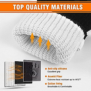 BBQ Grill Gloves Heat Resistant: 1472℉ High Temp Resistance Fireproof Glove for Grilling Smoking Barbecue - Washable Long Silicone Oven Mitts Extreme Hot Proof Mittens for Kitchen Cooking Baking 1