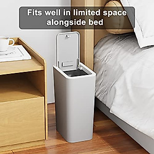 NetDot 4 Pack Trash Can with Lid,2 Pack 12L/3.2-Gallon and 2 Pack 9L/2.4-Gallon Hanging Trash Cans,Small Garbage Can Waster Basket for Bathroom,Kitchen, Living Room - Gray