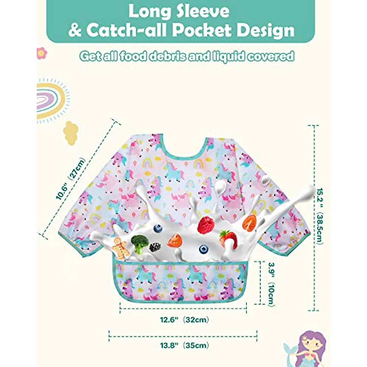 Lictin 3 Pack Baby Bibs for Boy or Girl, Cute Long Sleeve Bib, Waterproof Bibs for Toddlers,Adjustable Closure Baby Smock, Mess Proof Baby Bib, 6-24 Months Reusable Infant Baby Bibs